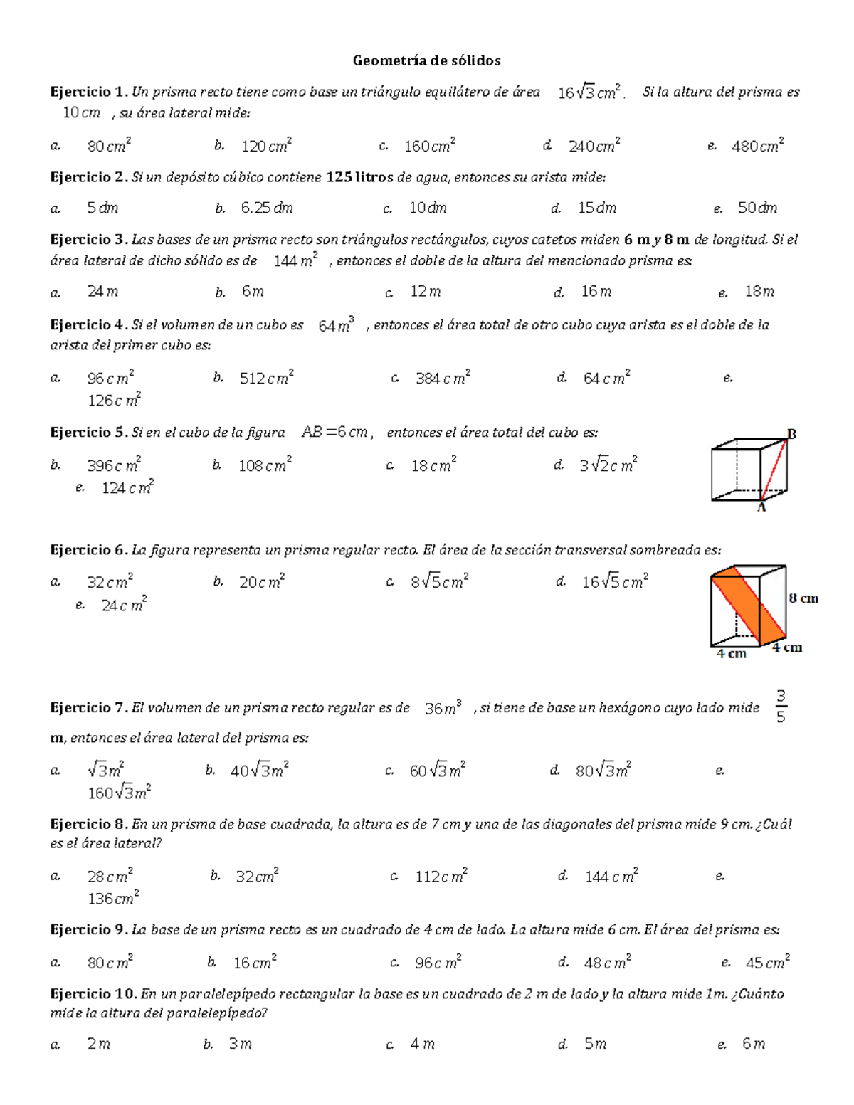 Ejercicios De Geometria De Solidos Geometría De Sólidos Ejercicio 1