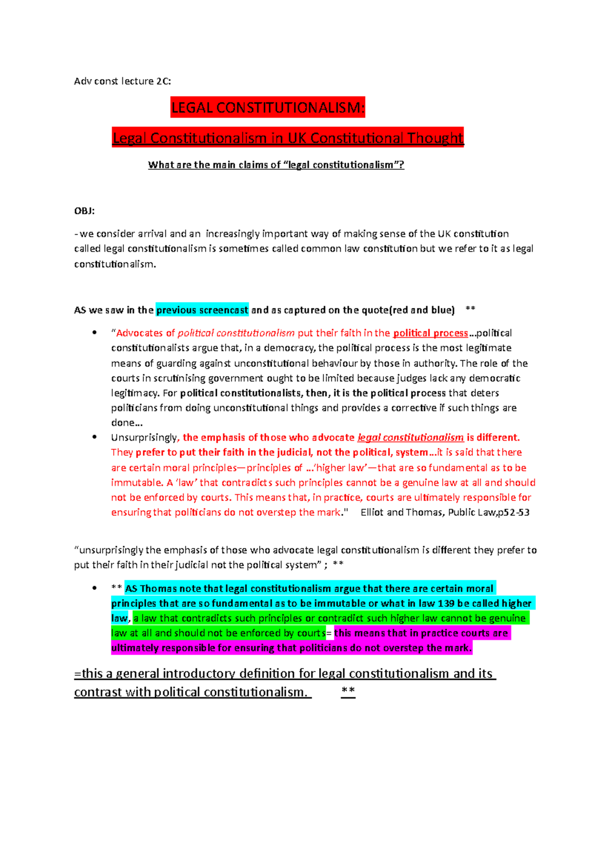 Adv Constitutional law lecture 2C notes - Adv const lecture 2C: LEGAL ...