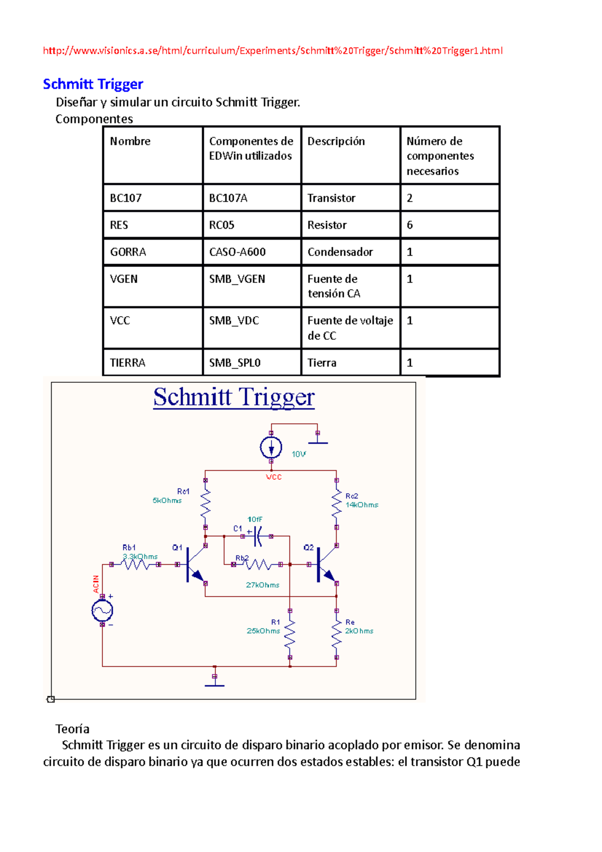 Schmitt Trigger con Transistores - Diseño - - Studocu