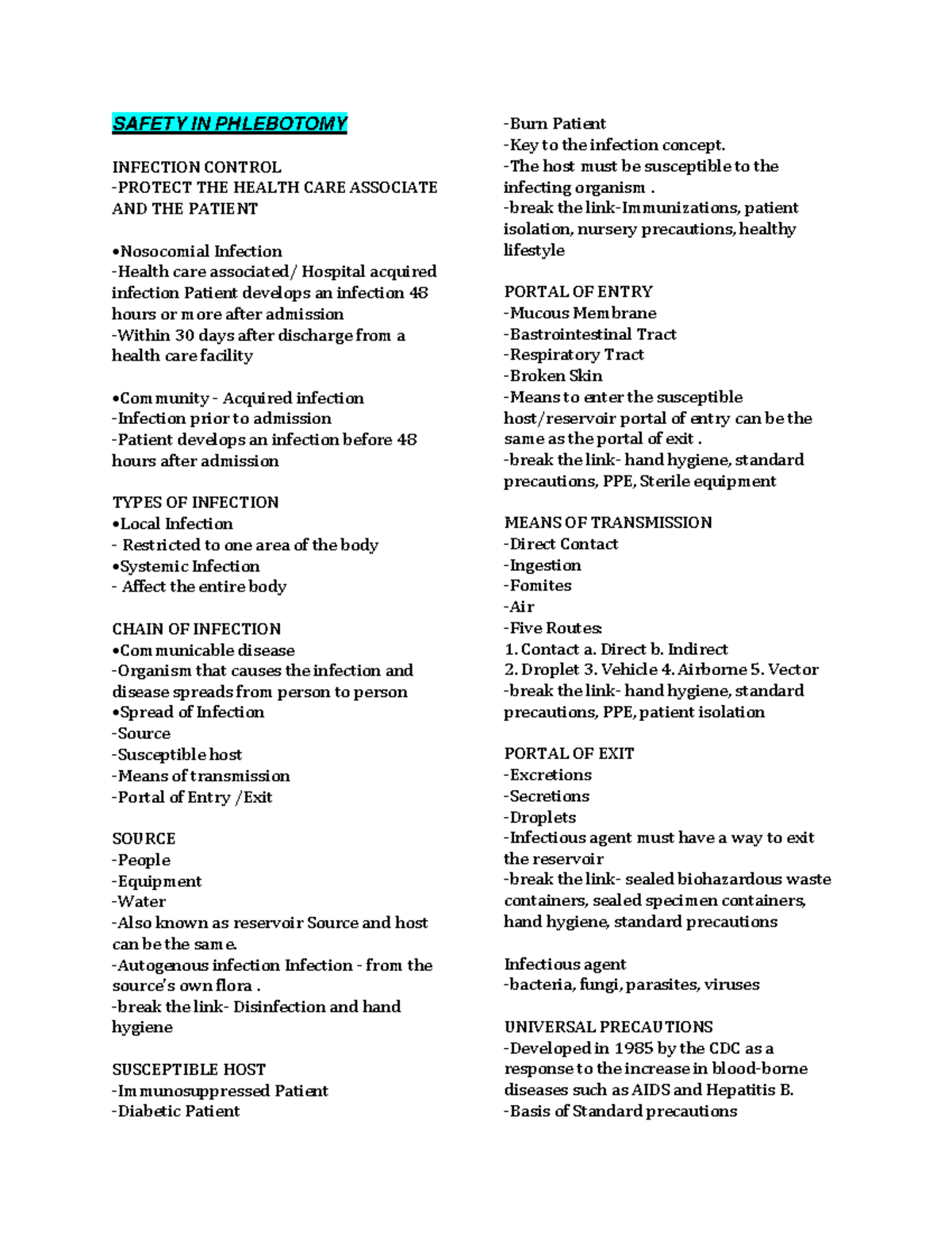 Medtech LAB - SAFETY IN PHLEBOTOMY INFECTION CONTROL - PROTECT THE ...