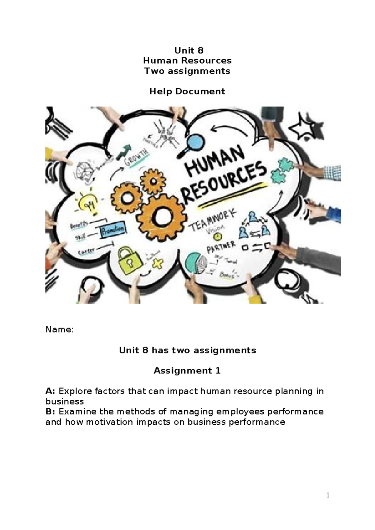 BTEC L3 Unit 8 Human Resources - Help Document - Unit 8 Human Resources ...
