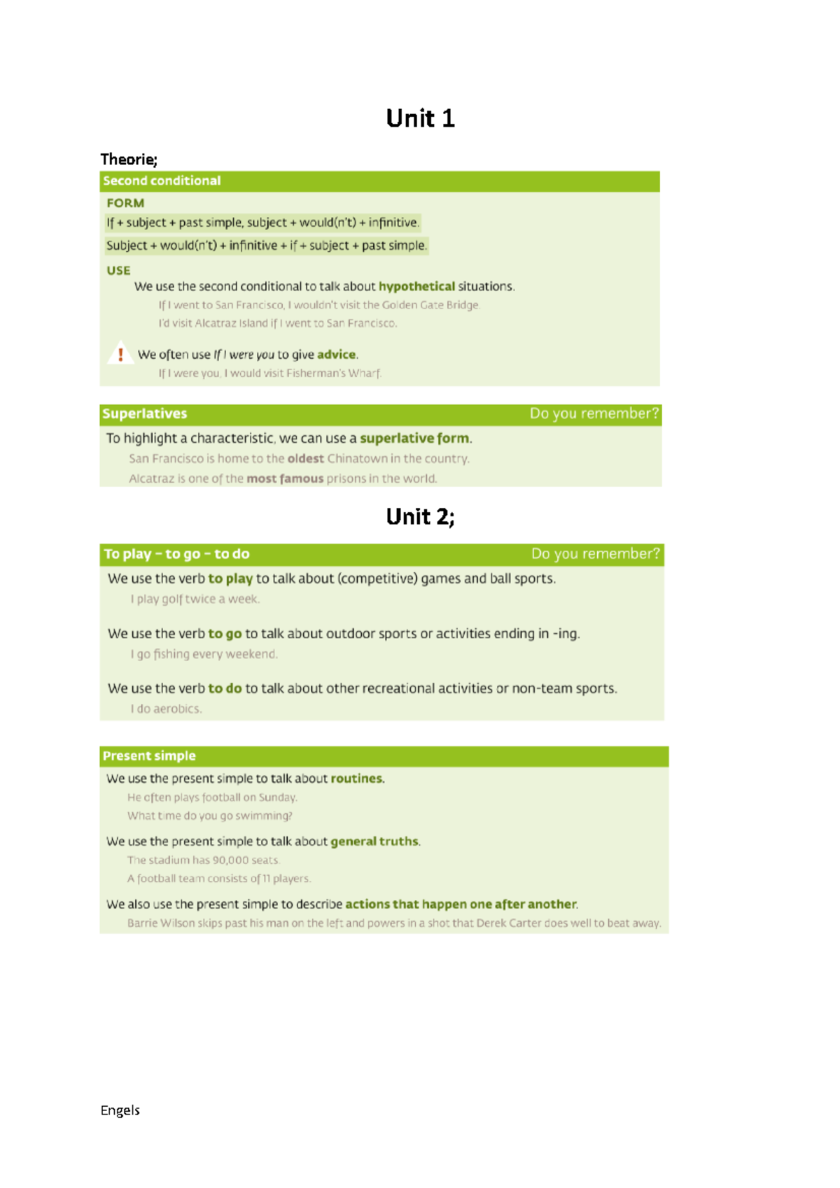 Engels examen - zedEZA - Aardrijkskunde - Unit 1 Theorie; Unit 2 ...