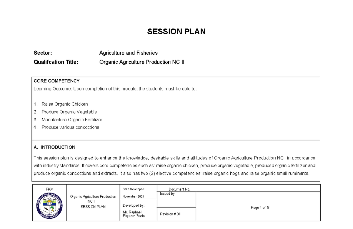 Session PLAN Final - hebrhejgfhe - PKM Date Developed Document No ...