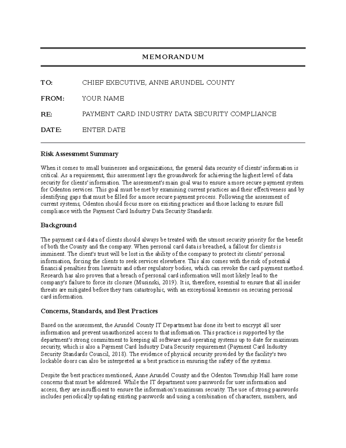 PCI DSS Compliance Memo (1) - MEMORANDUM TO: CHIEF EXECUTIVE, ANNE ...