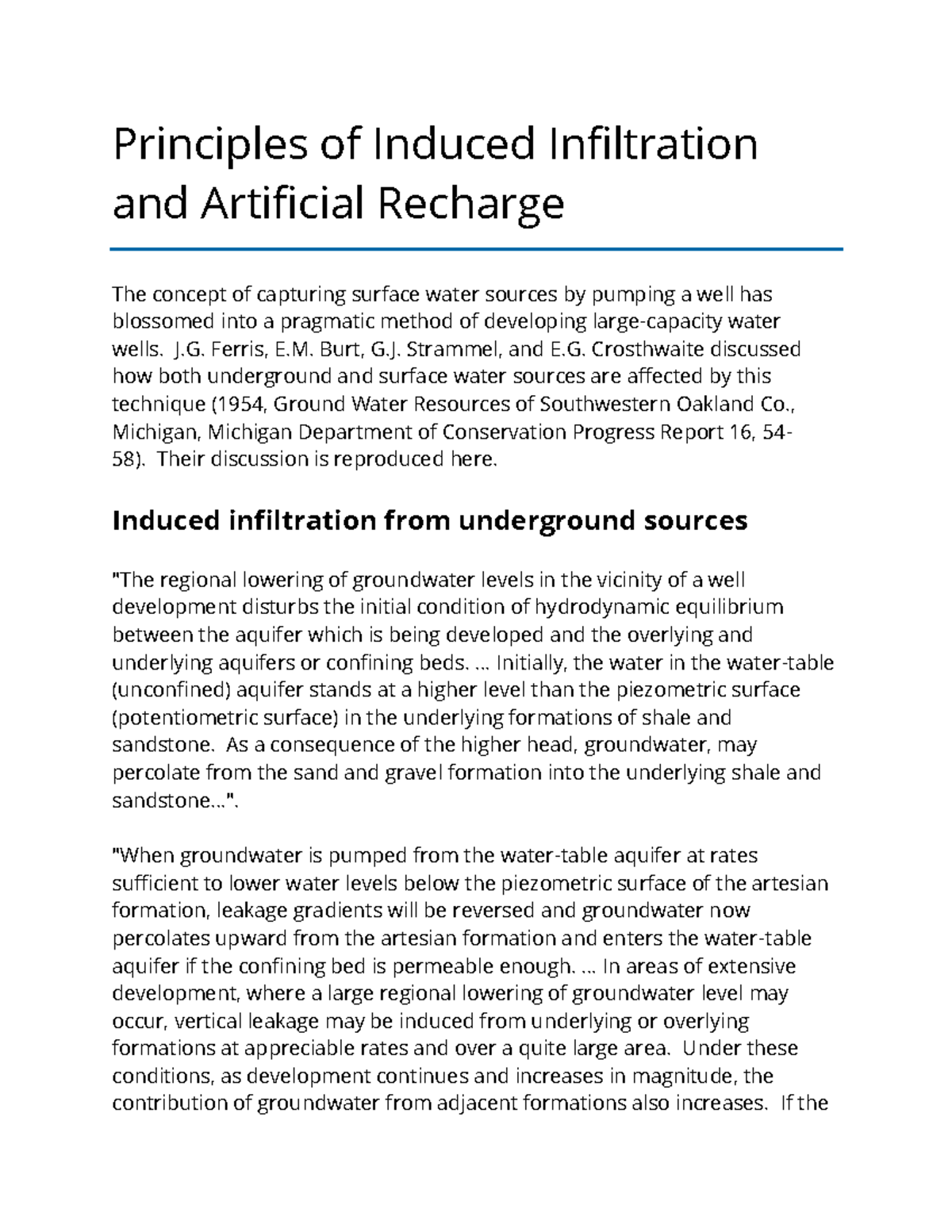 Principles of Induced Infiltration and Artificial Recharge - Module ...