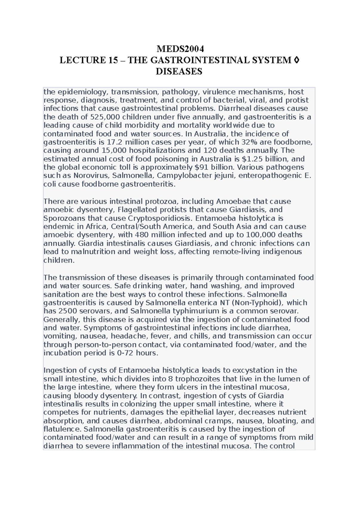 Meds2004 Lecture 15 The Gastrointestinal System Diseases Meds