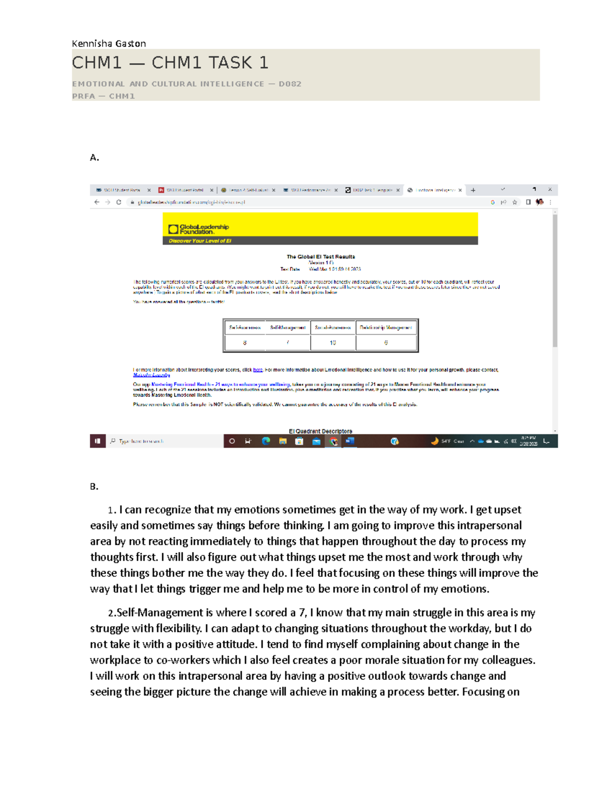 Emotional Intelligence Task 1 - Kennisha Gaston CHM1 — CHM1 TASK 1 ...
