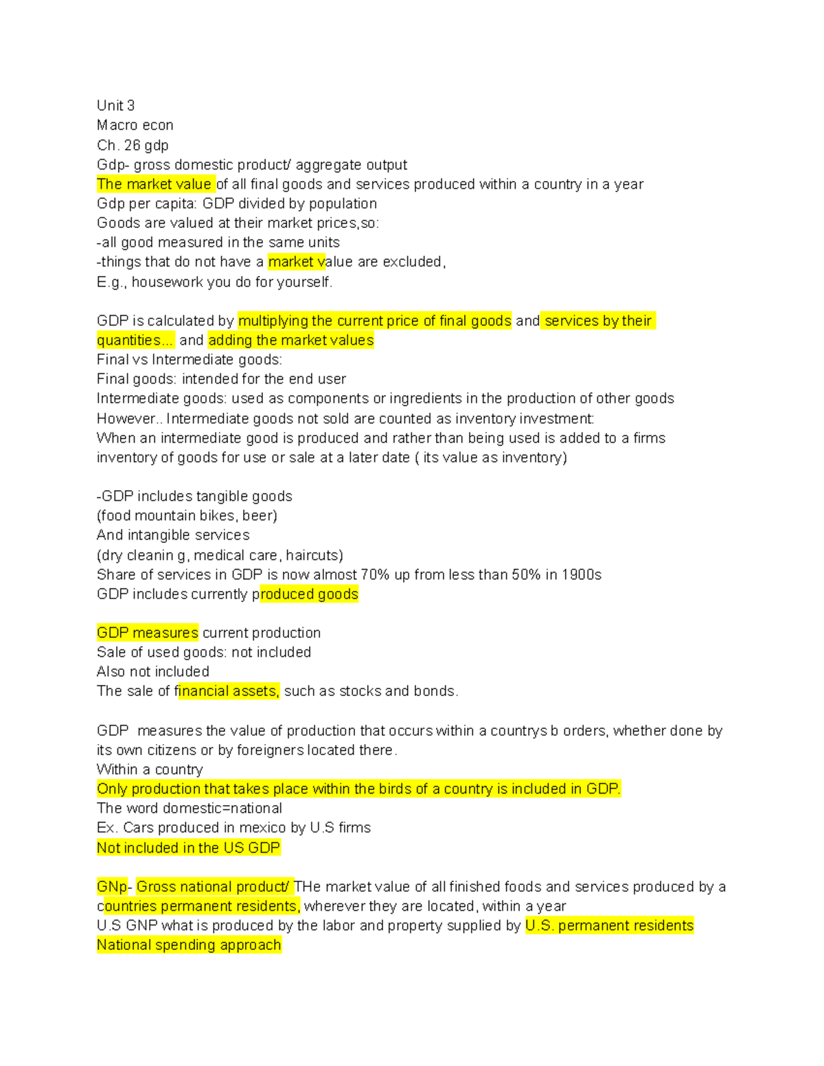 Unit 3 Macro Econ: GDP and National Spending - Studocu