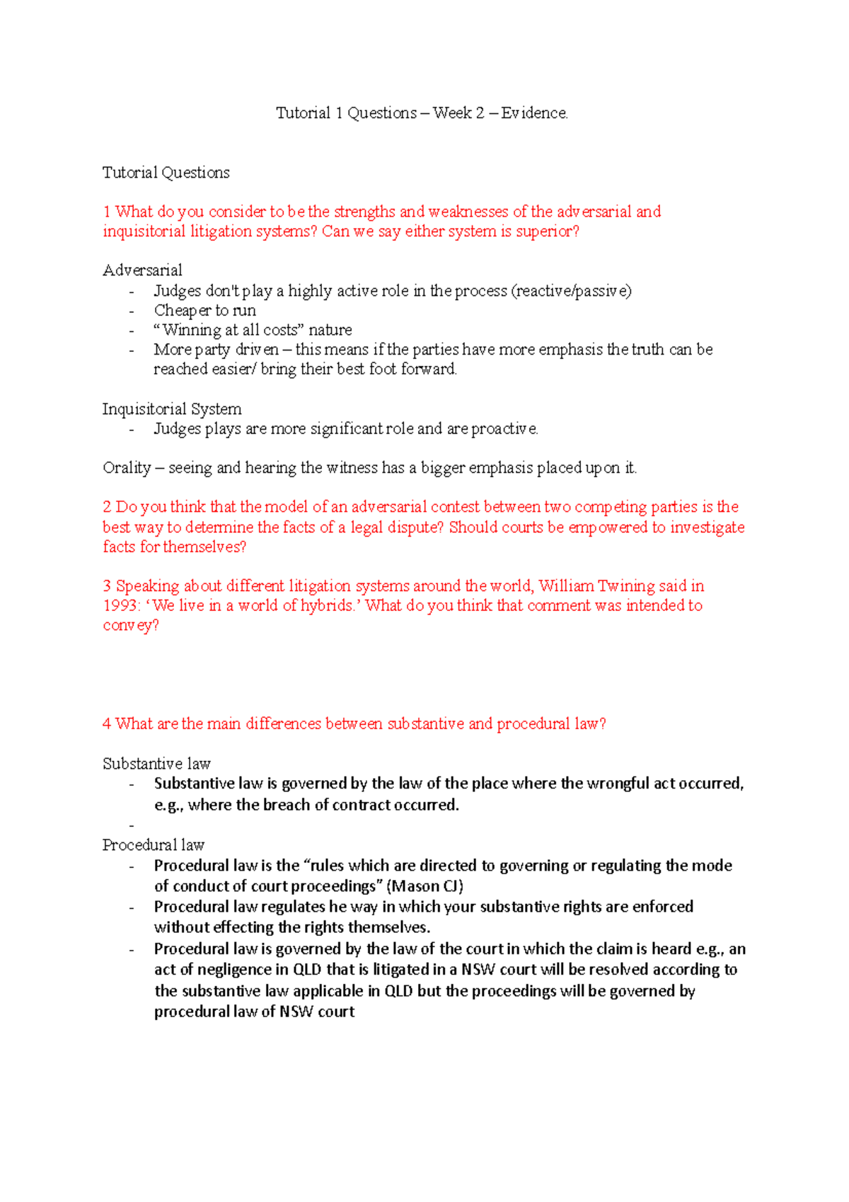 Tutorial 1 Questions – Week 2 – Evidence. - Tutorial 1 Questions – Week 2 – Evidence. Tutorial ...