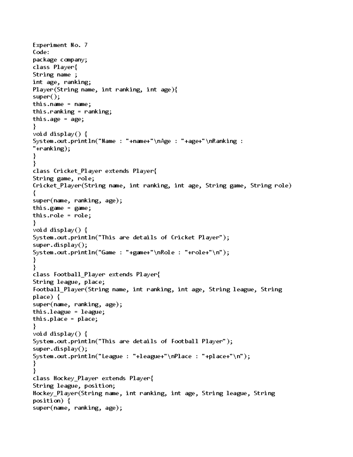 FJP Inheritance in Fundamentals Of Java Programming - Experiment No. 7 Code: package company ...