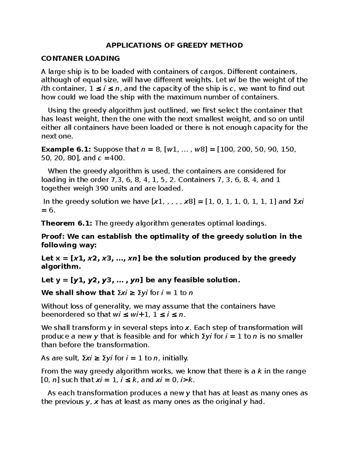 Applications OF Greedy Method - APPLICATIONS OF GREEDY METHOD CONTANER ...