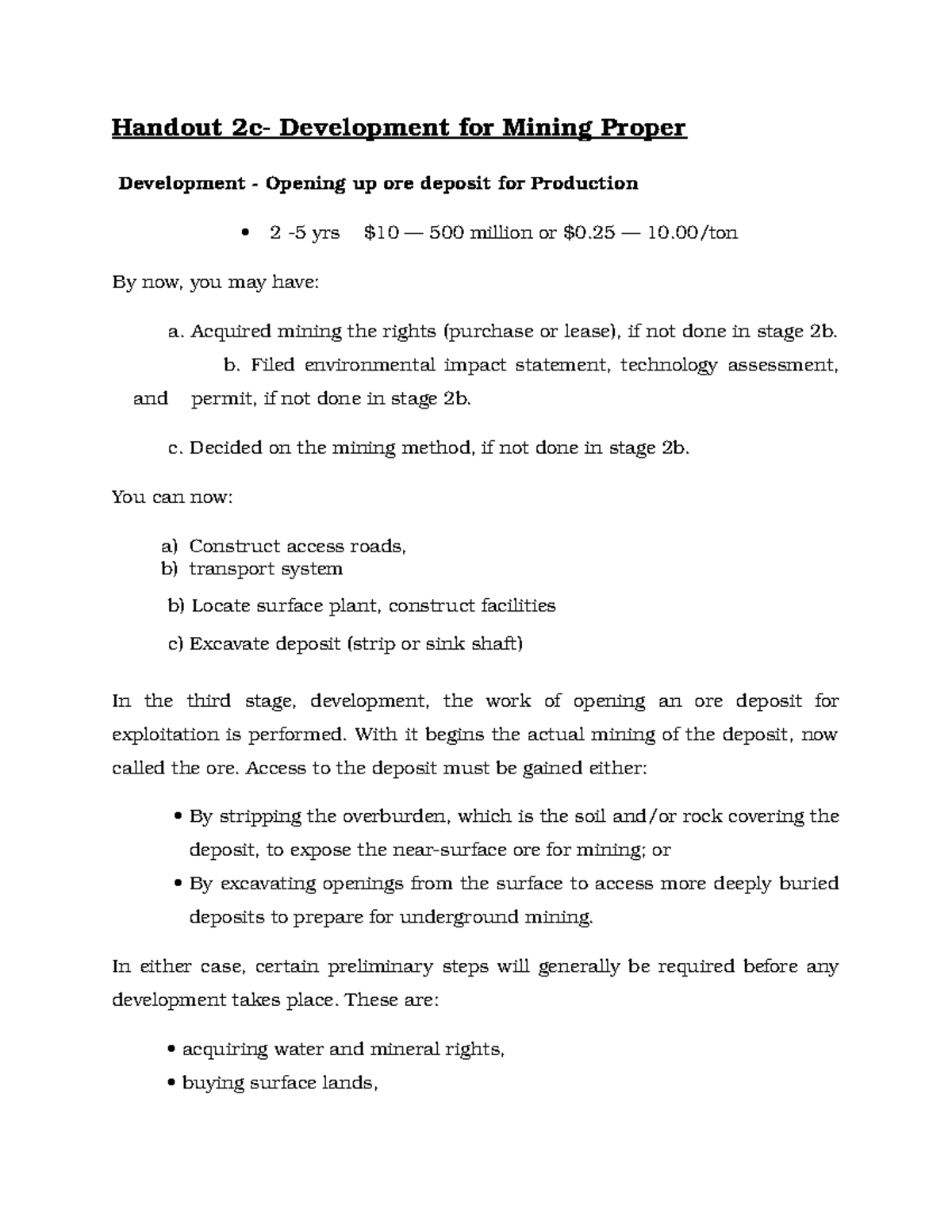 Handout 2c - Introduction to mining - Handout 2c- Development for ...