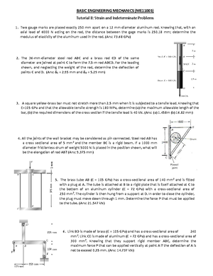 Tutorial 7 .... - MECHANICS (ME10001) Tutorial 6: Concept of Stress and ...