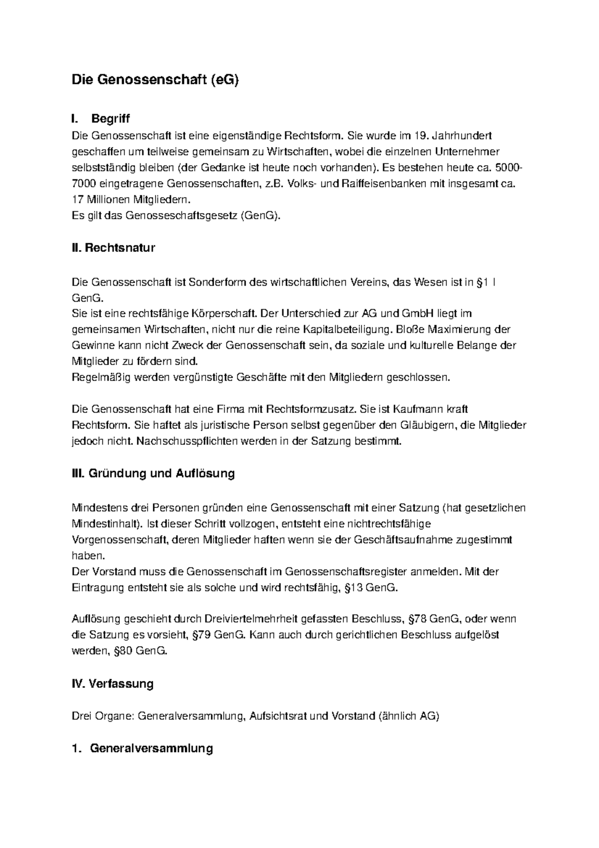 Die Genossenschaft - Zusammenfassung - Die Genossenschaft (eG) I ...