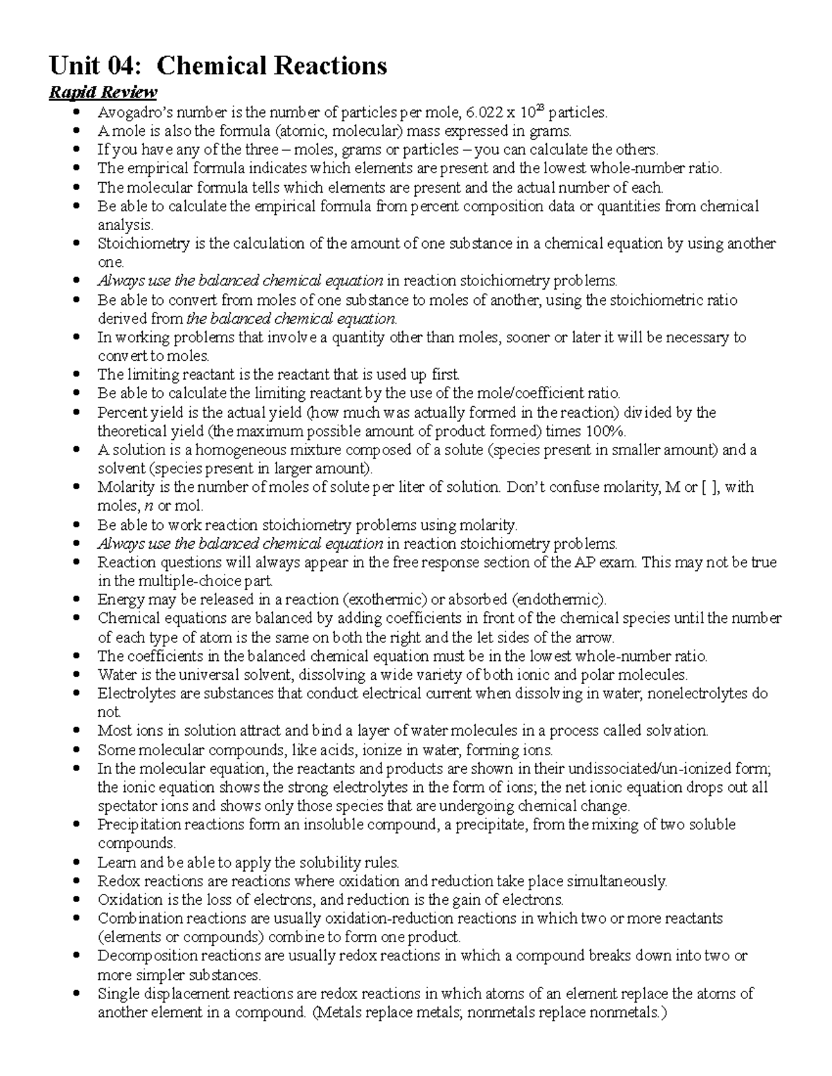 Unit 04 Rapid Review - Fundamentals of Chemistry Lecture Notes for ...
