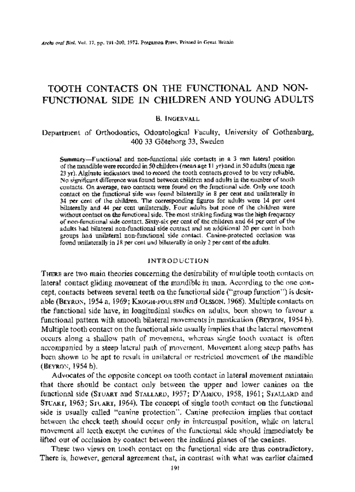 Ingervall Tooth contact on the functional and non-functional side in ...