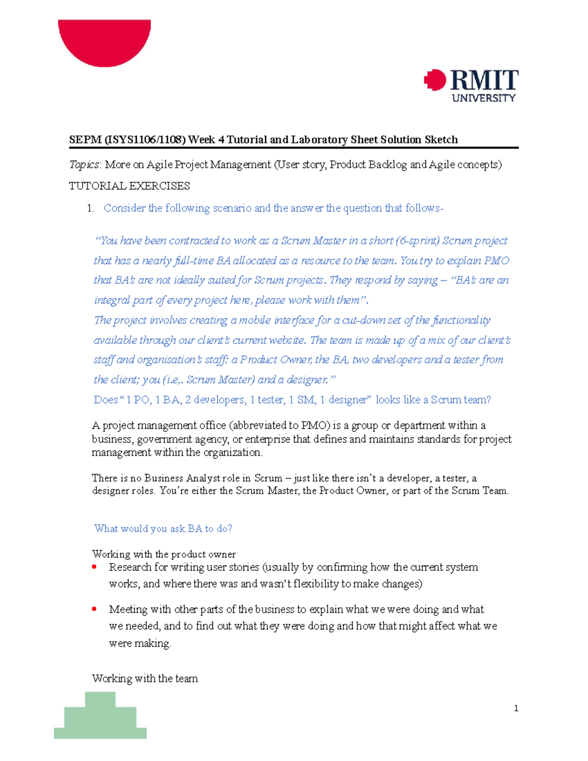 TL4Solution - Tut - SEPM (ISYS1106/1108) Week 4 Tutorial and Laboratory ...