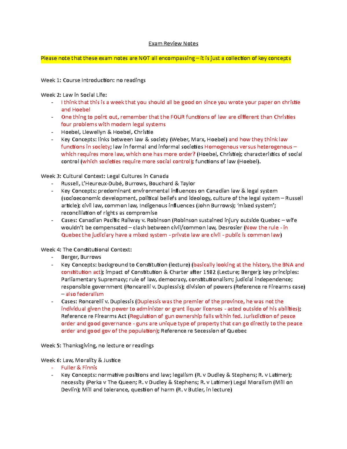 Exam Review Notes Law - Exam Review Notes Please note that these exam ...