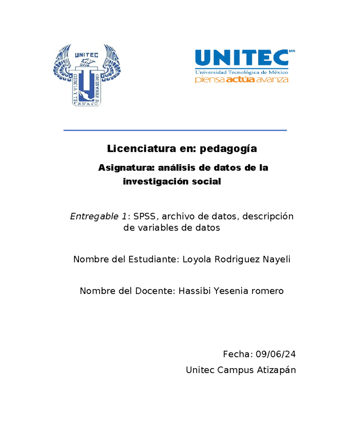 Portada para Entregables - Licenciatura en: pedagogía Asignatura ...