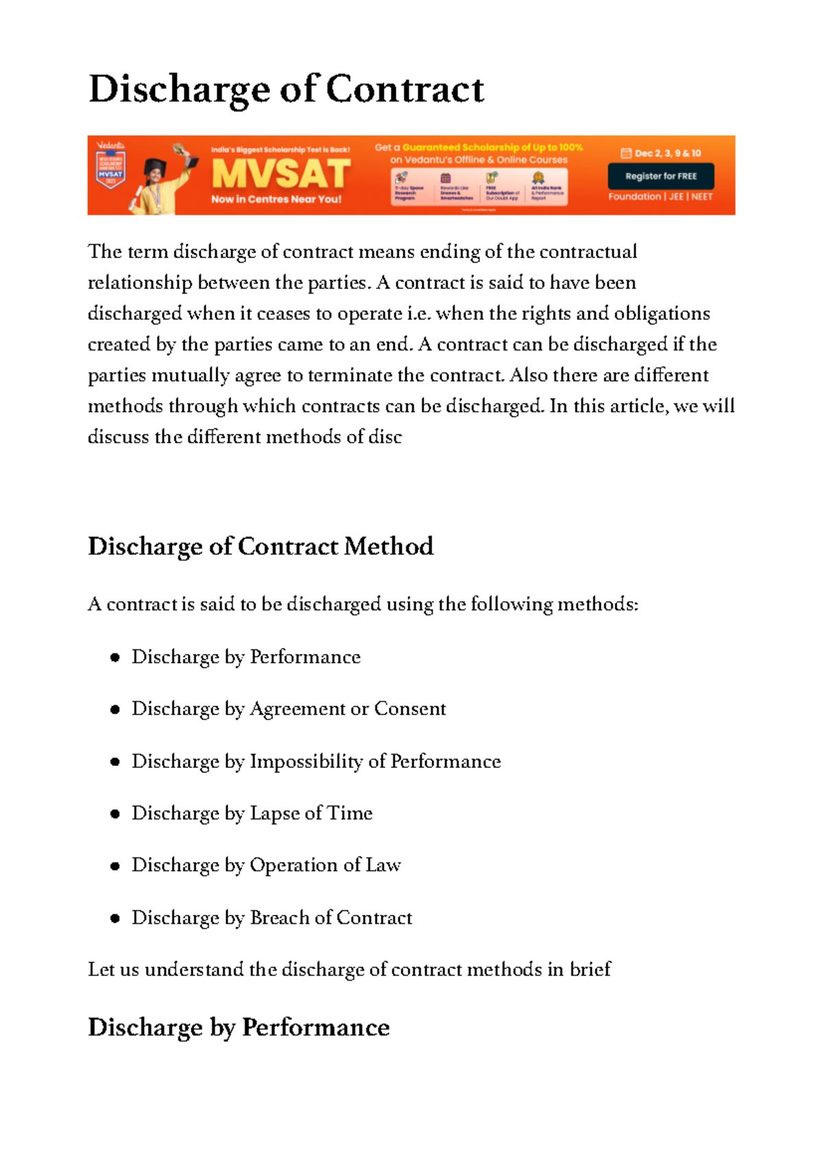 Discharge of Contract – Meaning, Method and Important FAQs - Discharge ...