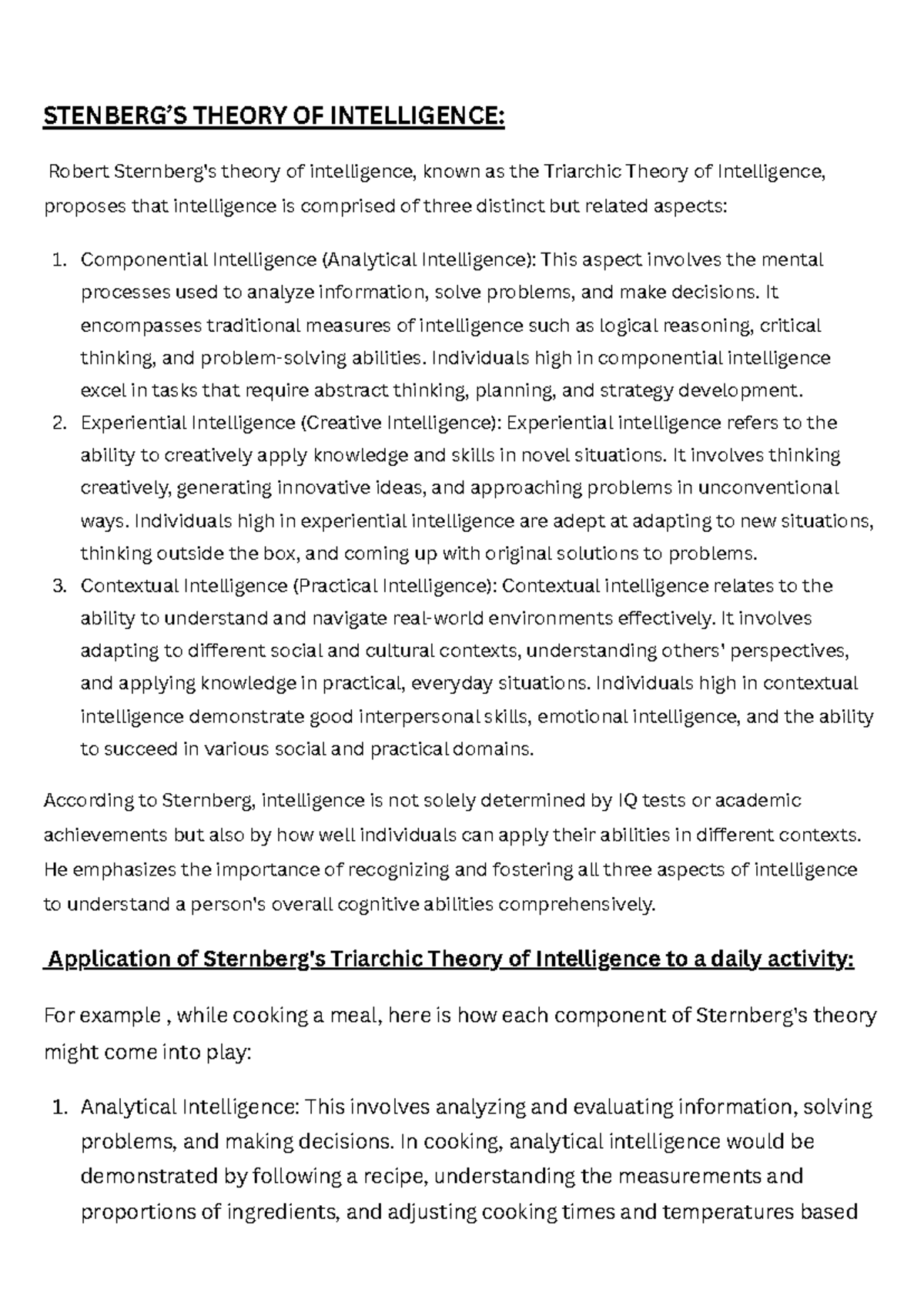 Sternberg's Triarchic Theory of Intelligence to a daily activity ...