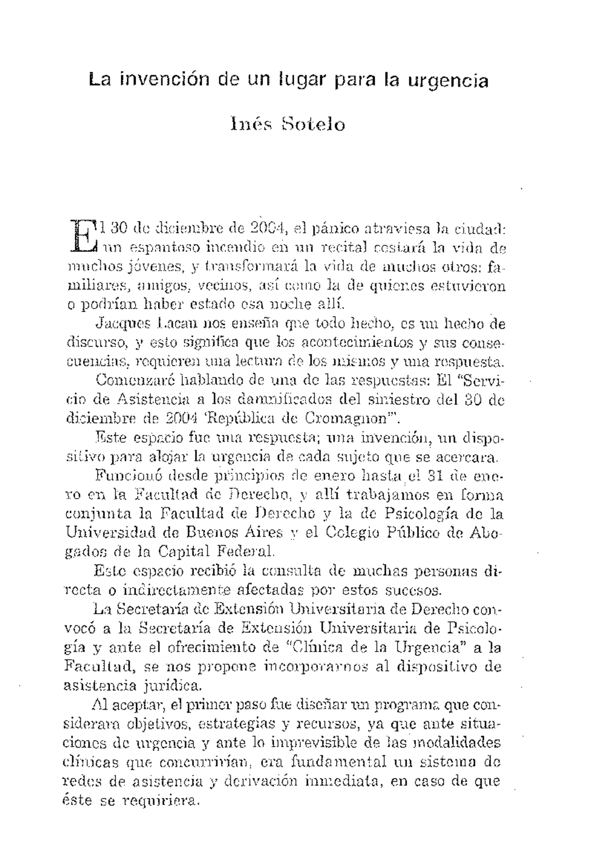 Cromañón - Inés Sotelo - Escrito sobre lo sucedido en la tragedia de ...