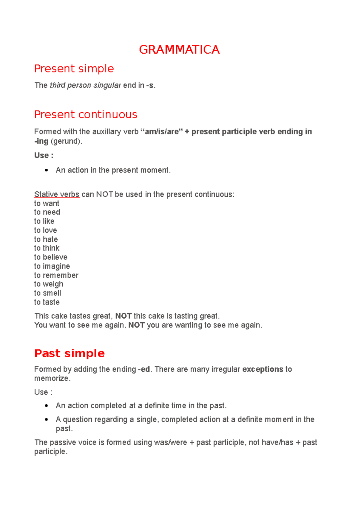 Grammatica - GRAMMATICA Present simple The third person singular end in ...