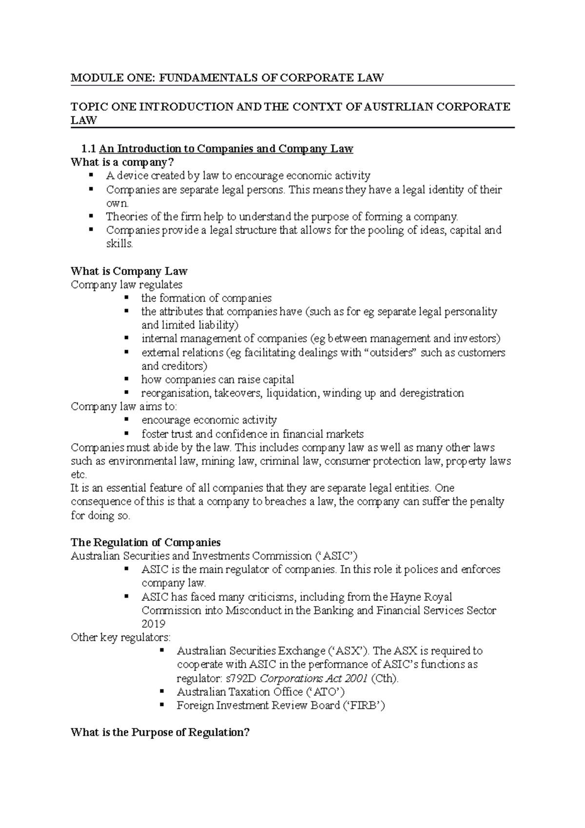 Module ONE - fundamentals of corporate law - MODULE ONE: FUNDAMENTALS ...