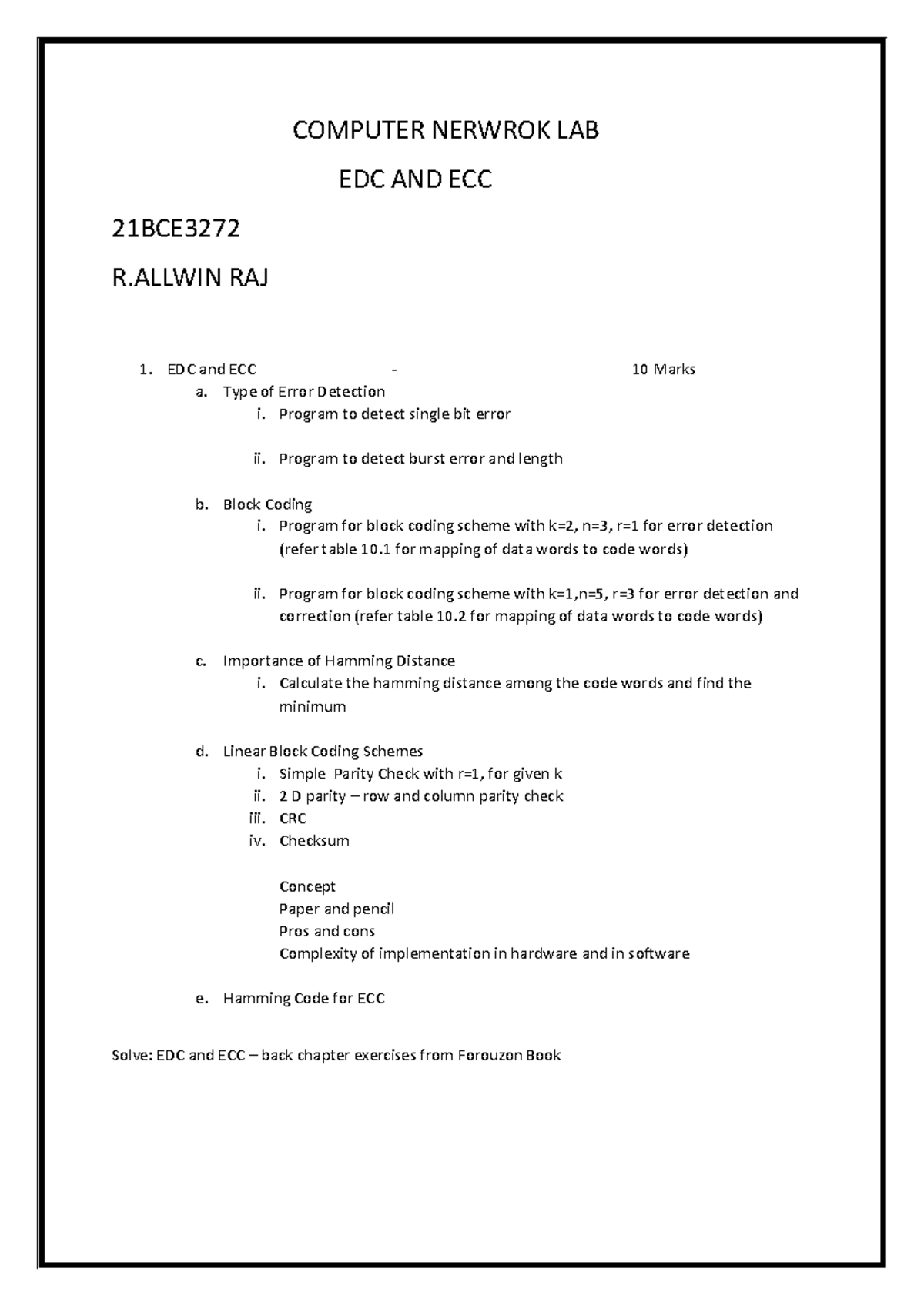 EDP AND EDC - none - COMPUTER NERWROK LAB EDC AND ECC 21BCE32 72 R RAJ ...
