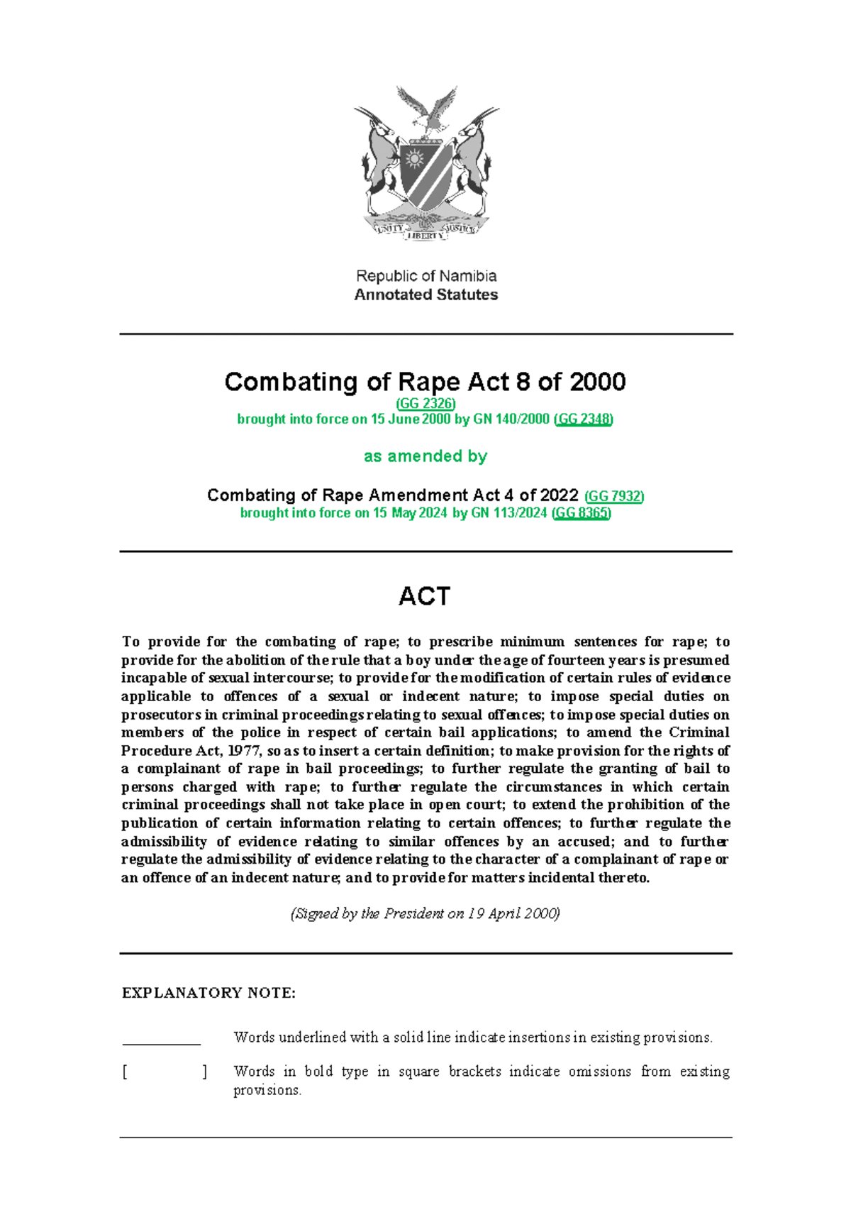 Combating of Rape Act 8 of 2000 - Combating of Rape Act 8 of 2000 (GG ...
