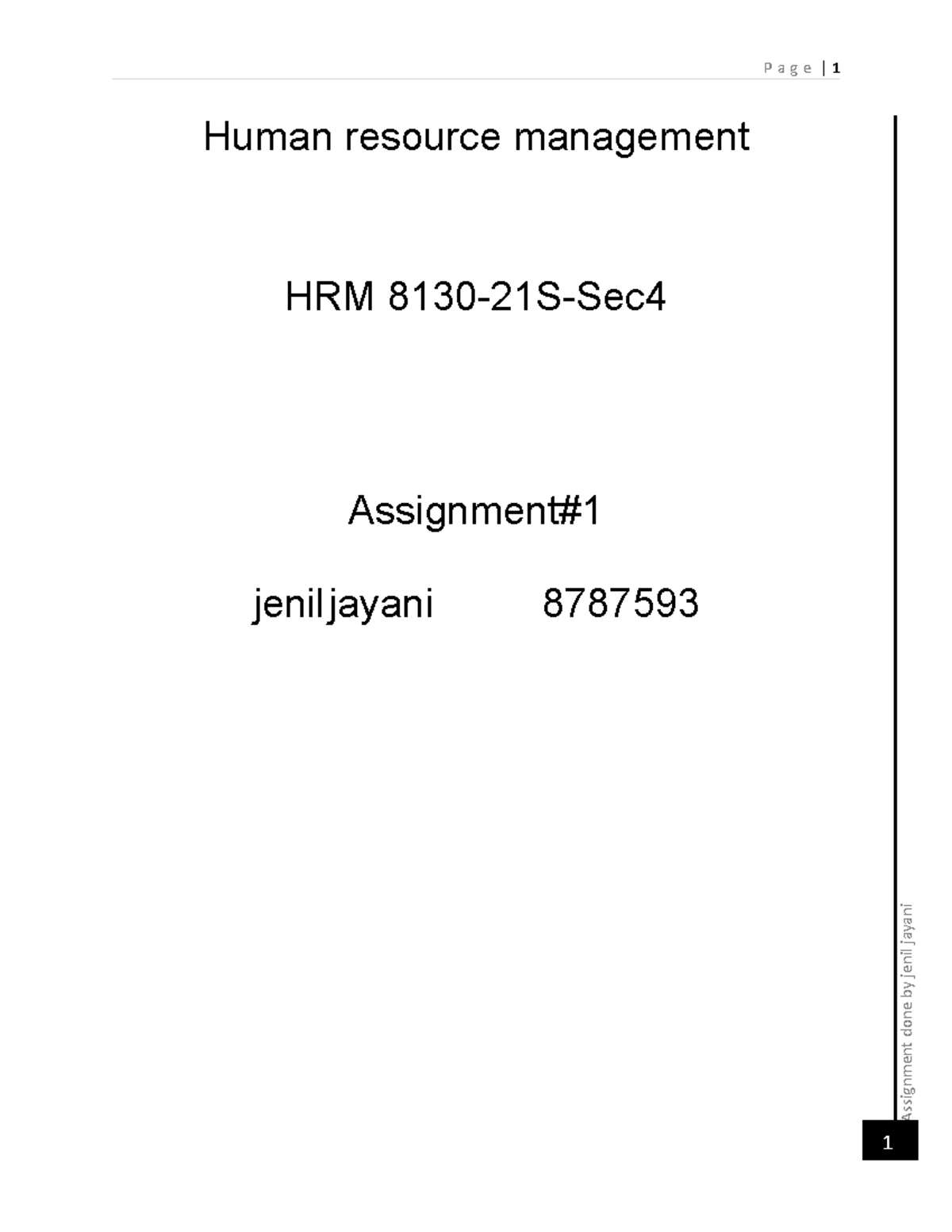 Human Resources Management Assignment 1 - Assignment done by jenil ...