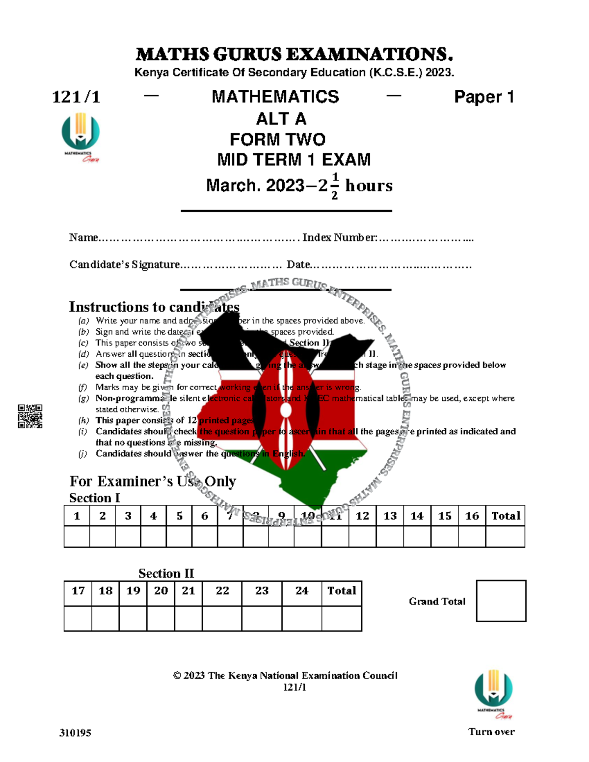 Mathematics - Nothing much - MATHS GURUS EXAMINATIONS. Kenya ...