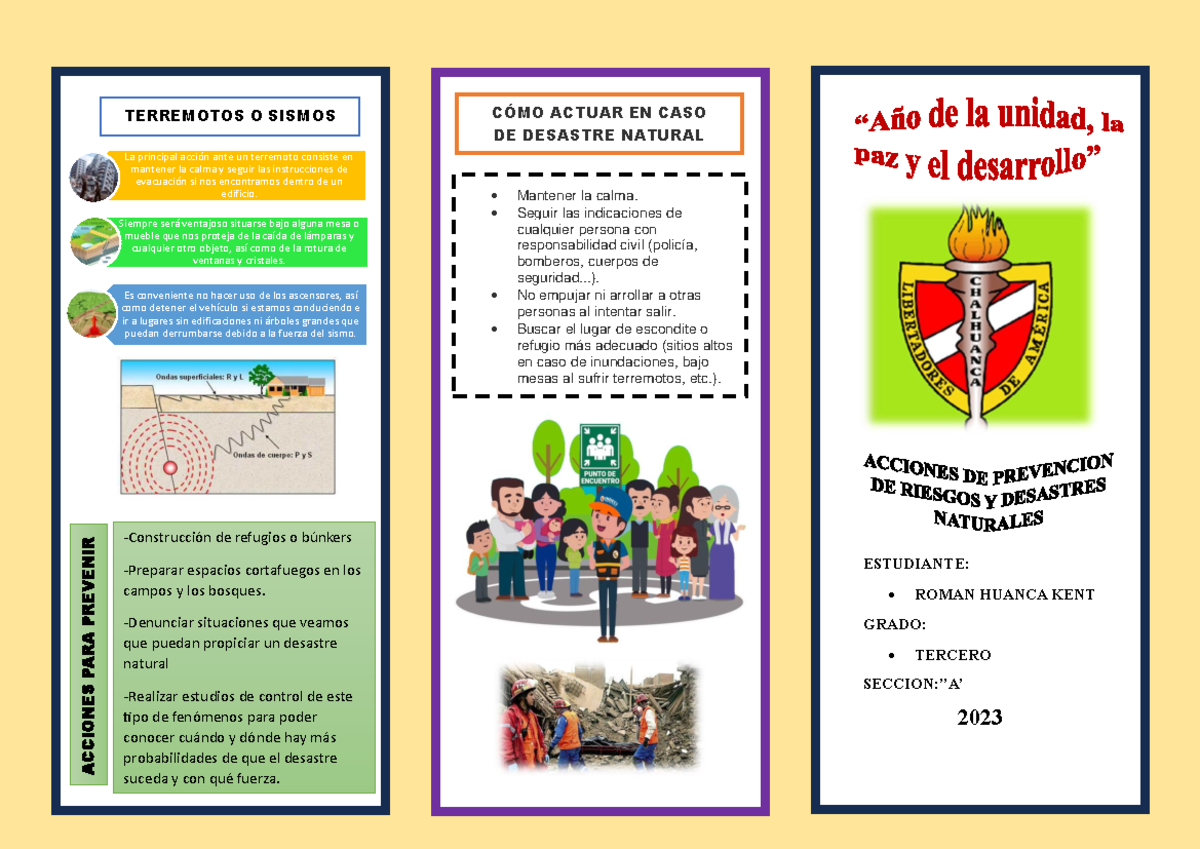 Triptico KENT - informe - DE RIESGOS Y DESASTRES ESTUDIANTE: • ROMAN ...