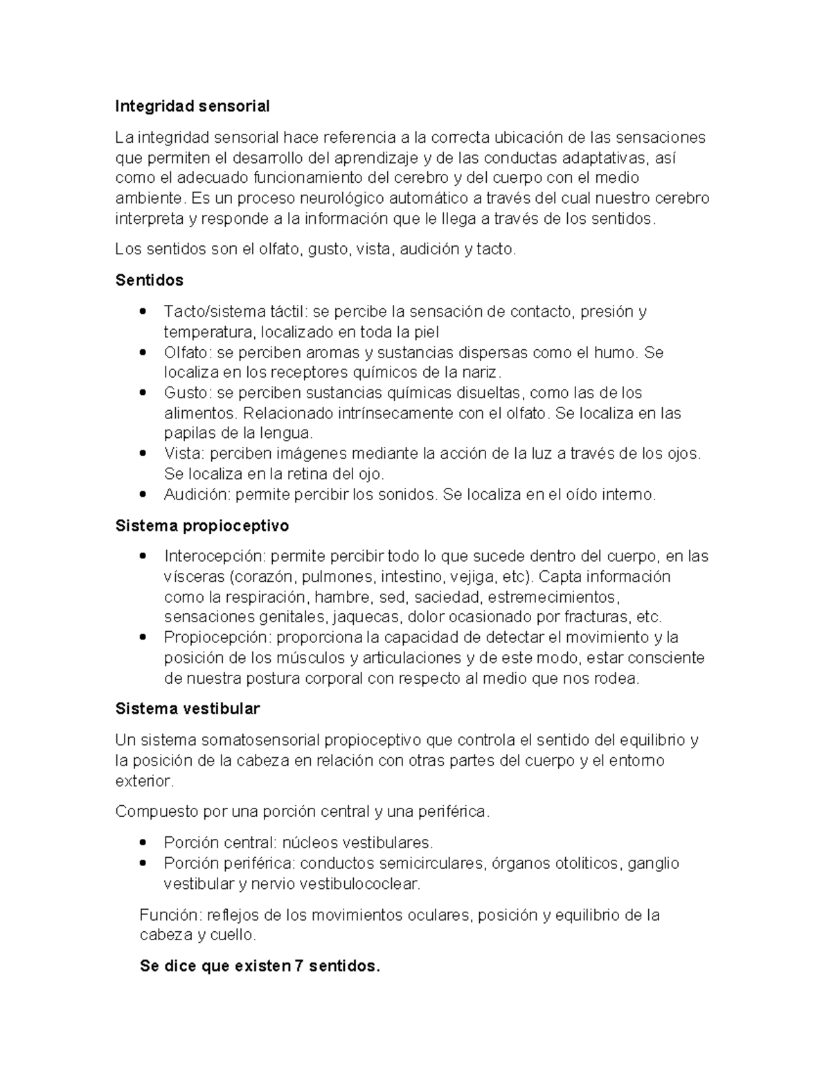 Repaso neuro II corte - Integridad sensorial La integridad sensorial ...