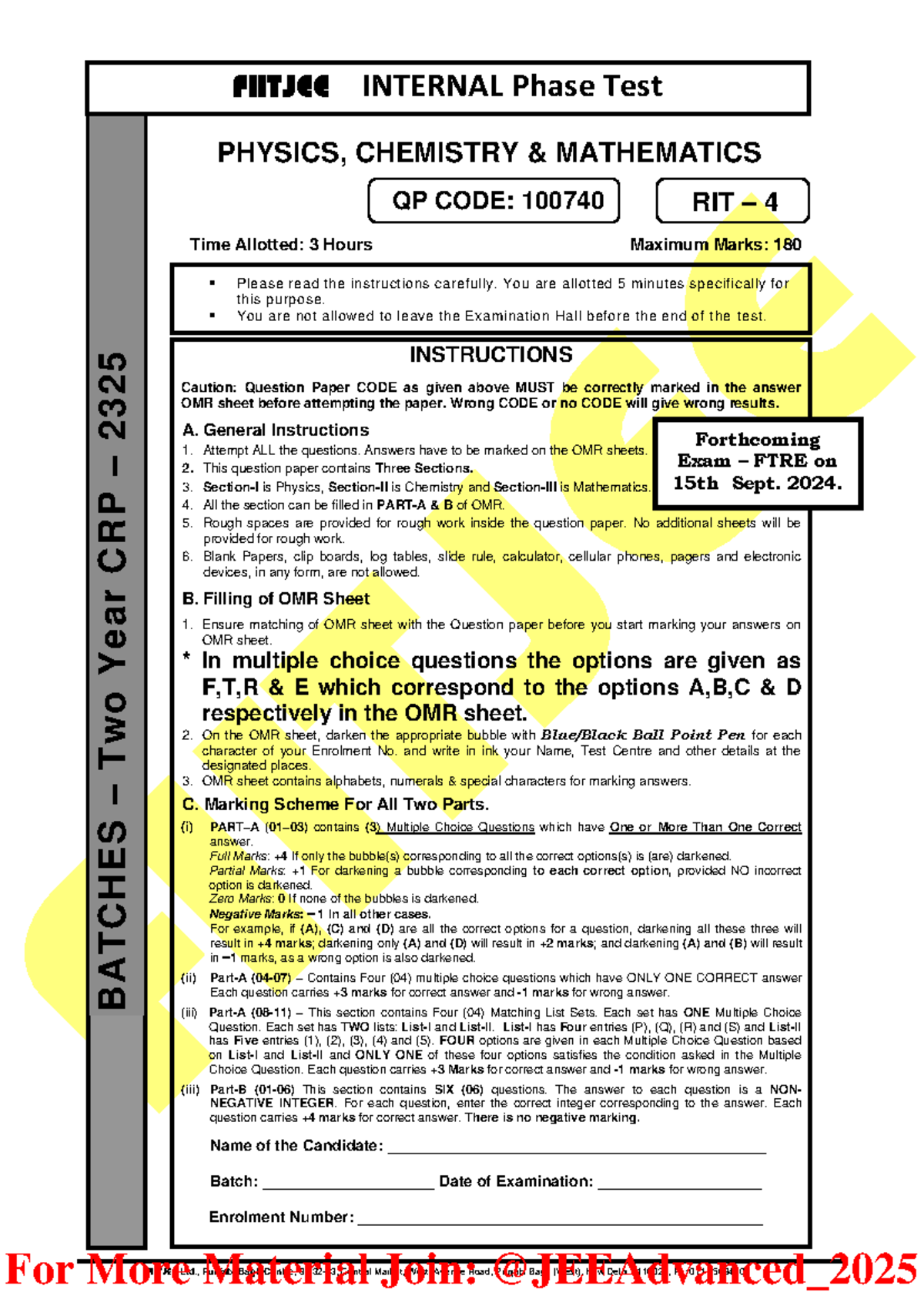 RIT-4 - full syllabus - FIITJEE Ltd., Punjabi Bagh Centre, 31- 32 - 33 ...