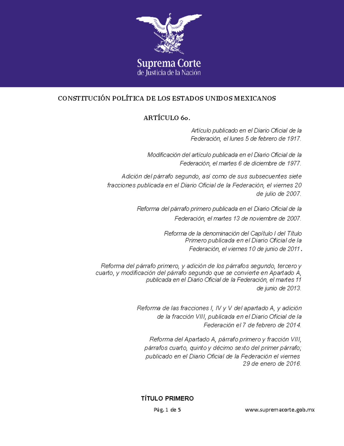 Articulo 6 Constitucional - CONSTITUCIÓN POLÍTICA DE LOS ESTADOS UNIDOS ...