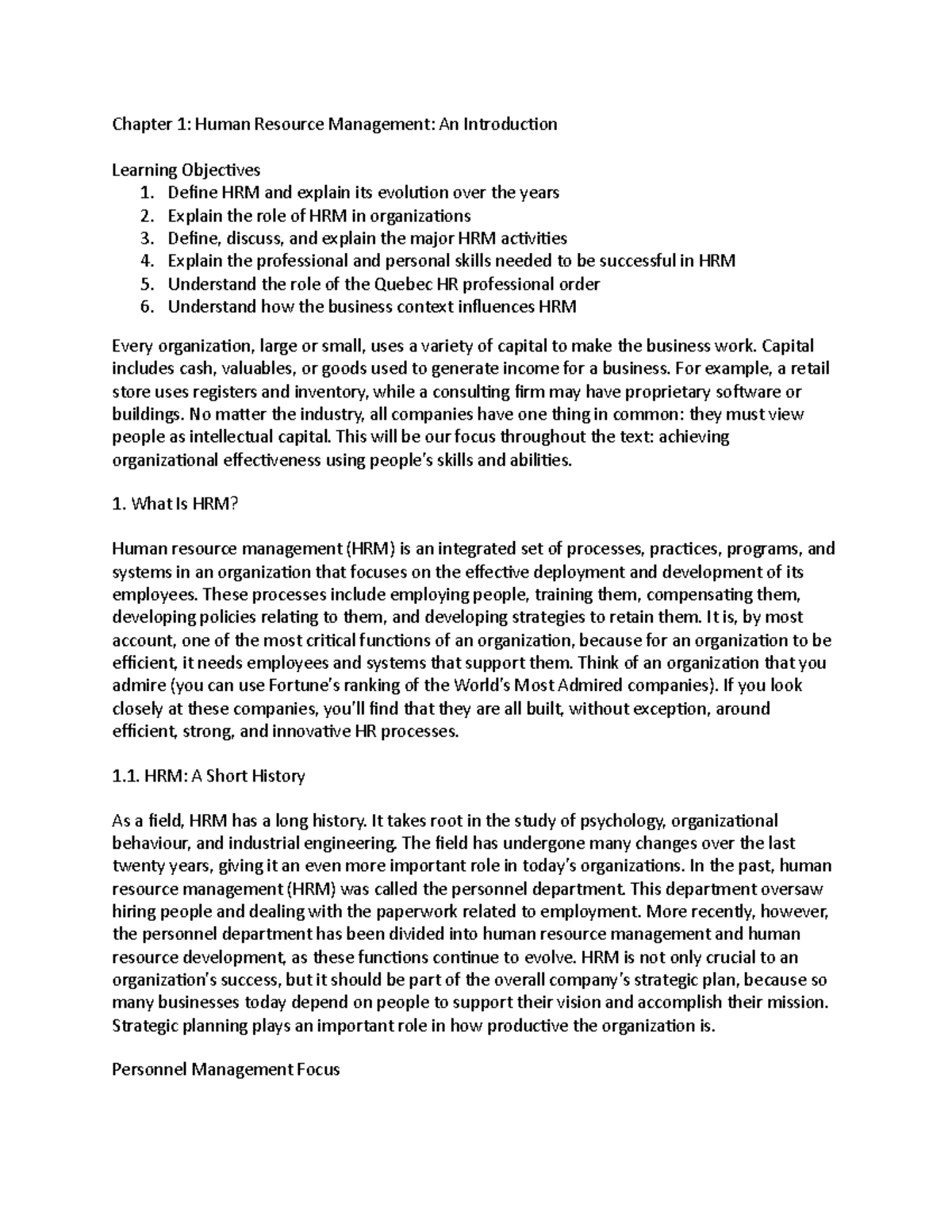 Chapter 1 Book - Chapter 1: Human Resource Management: An Introduction ...