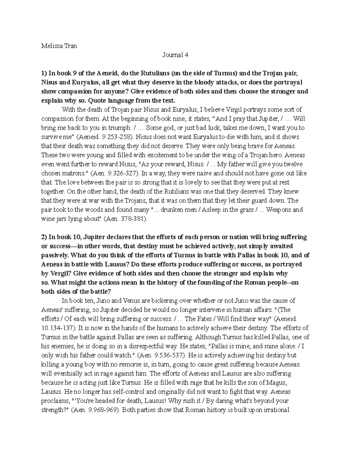 Journal 4 - Melissa Tran Journal 4 In book 9 of the Aeneid, do the ...