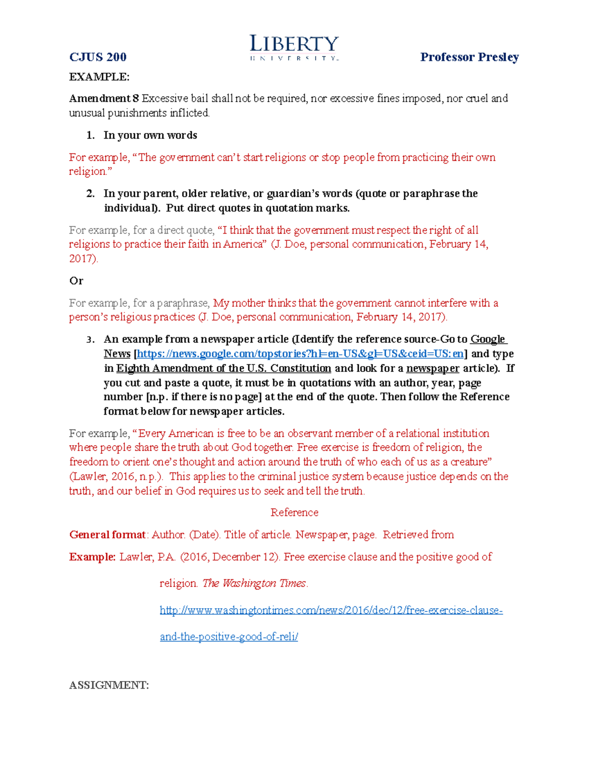 BILL OF Rights Eigthth Amendment Assignment 2020 - CJUS 200 Professor ...