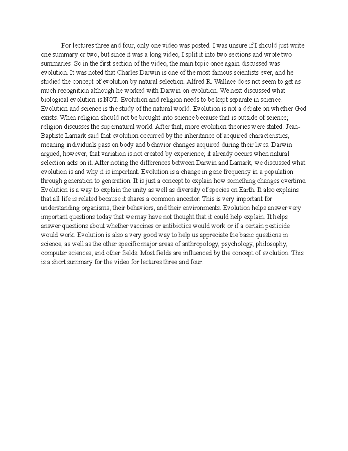 Video Lecture 3 Summary - For lectures three and four, only one video was posted. I was unsure ...