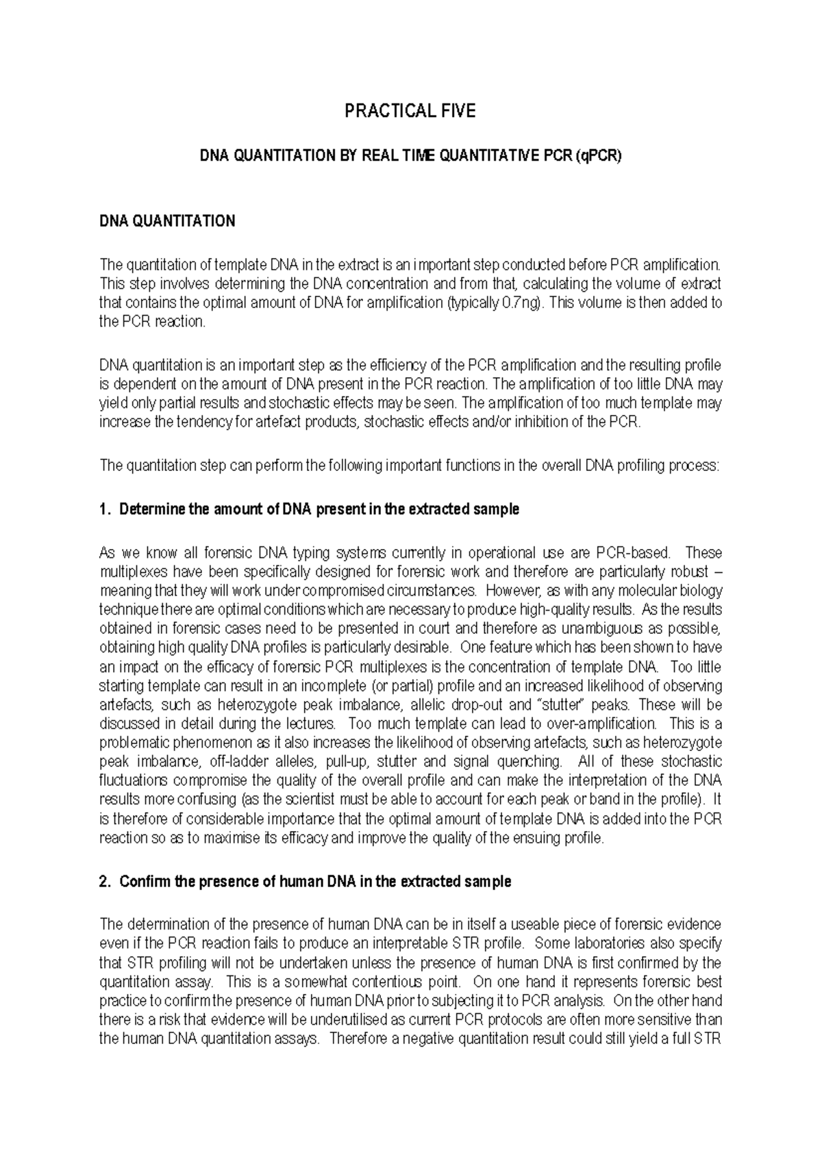DNA Profiling Prac 5 Pre-reading - PRACTICAL FIVE DNA QUANTITATION BY ...