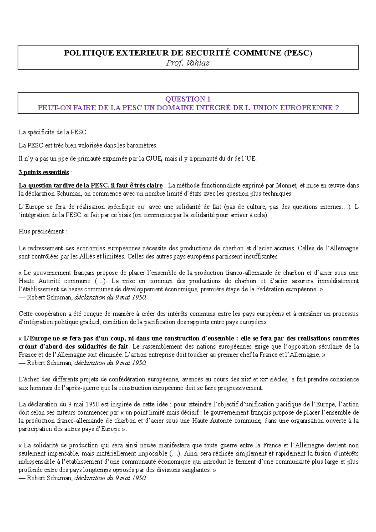 Cours de Politique européenne de securité commune - POLITIQUE EXTERIEUR ...