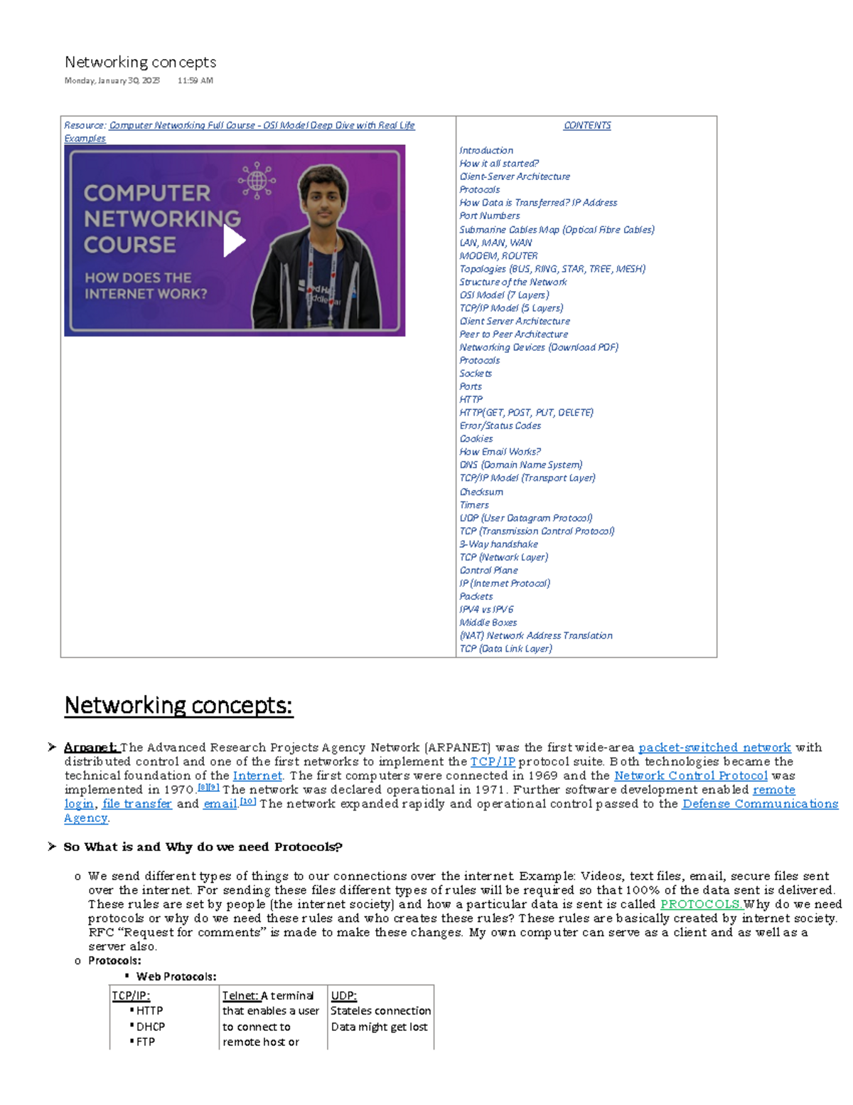 Networking Concept Notes Resource Computer Networking Full Course