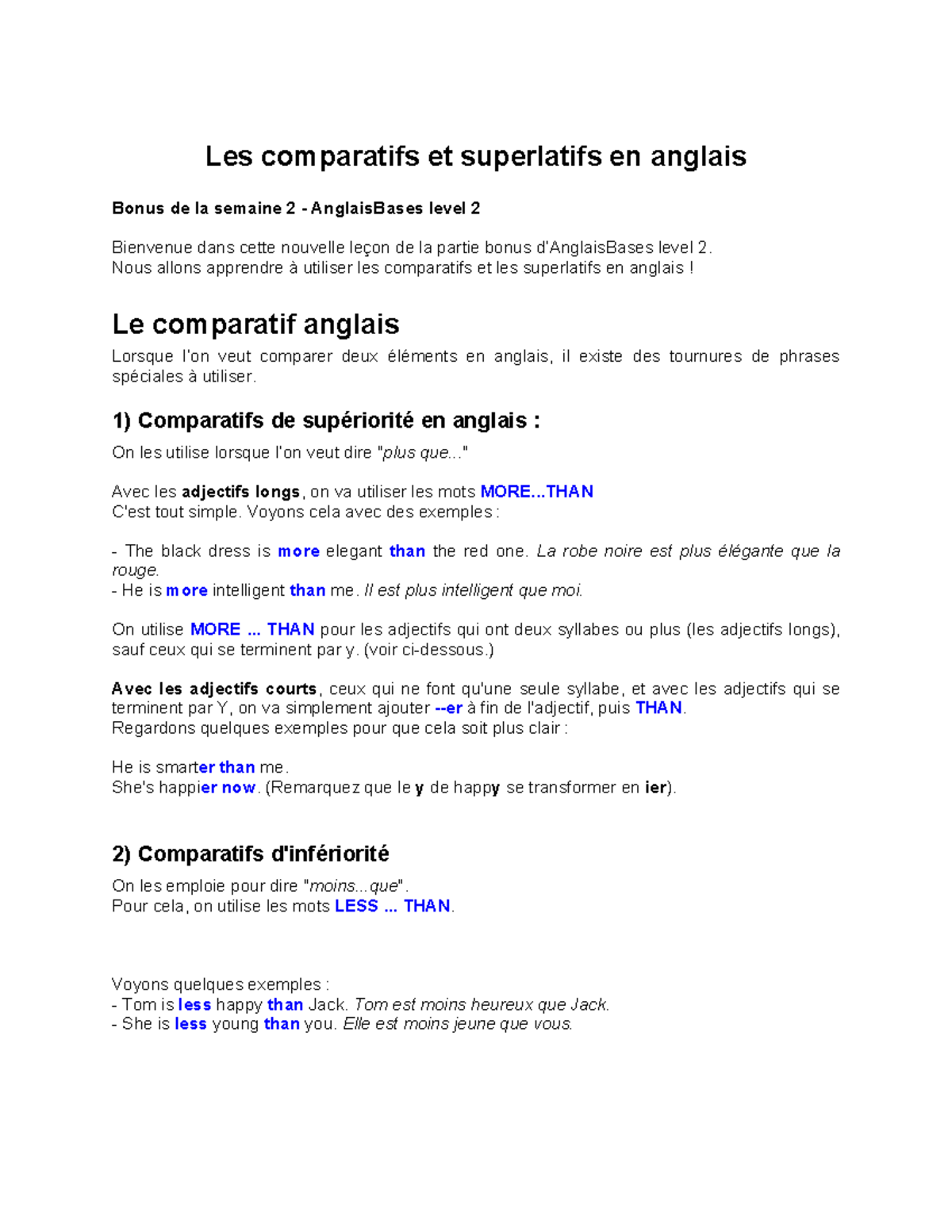 Bonus 2 comparatifs superlatifs anglais - Les comparatifs et ...