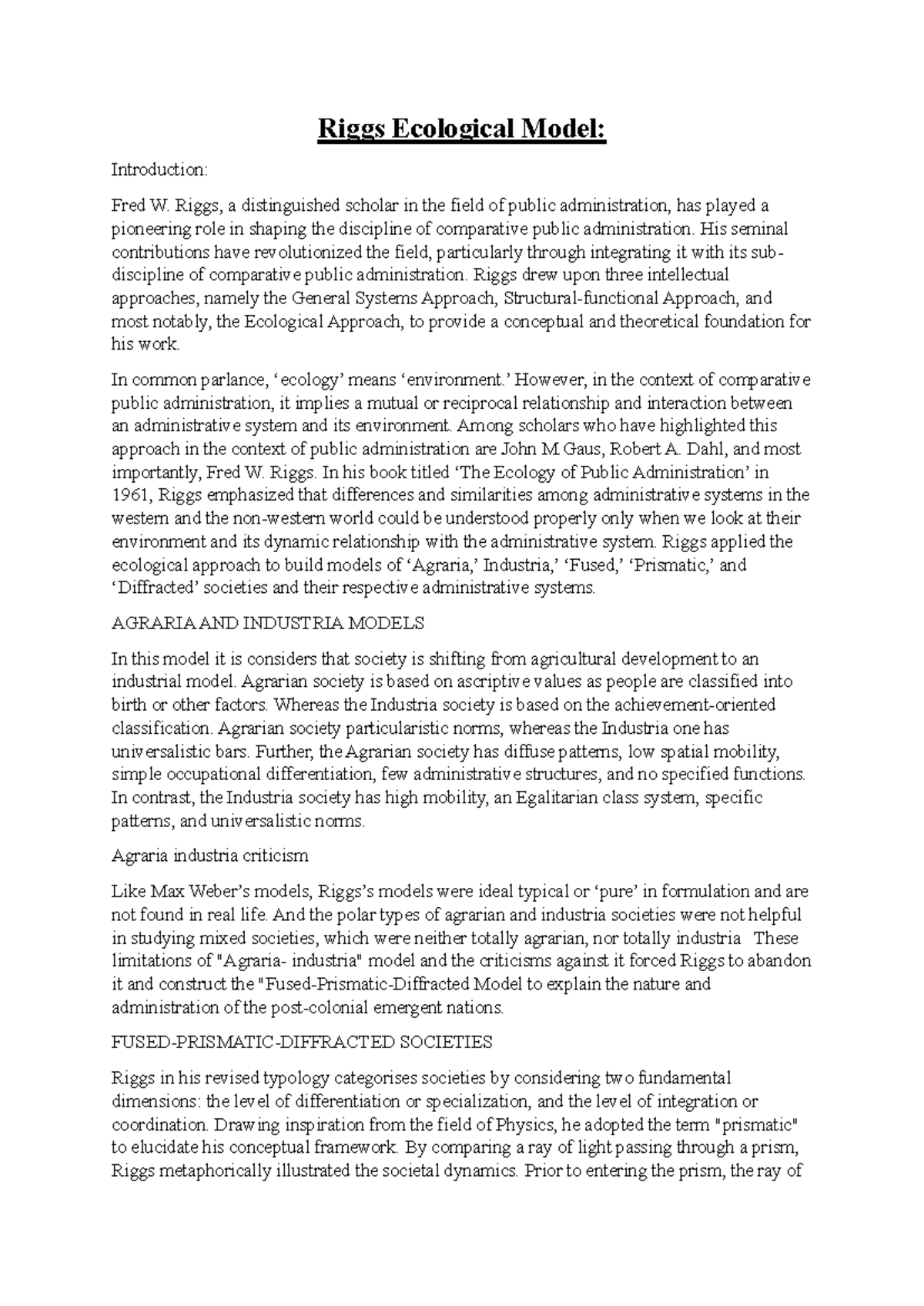 Riggs Ecological Model - Riggs Ecological Model: Introduction: Fred W ...