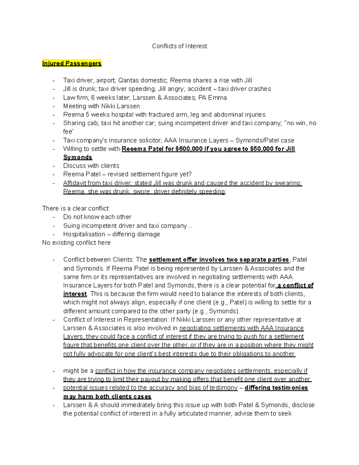 LAWS1202 Week 5 Tutorial Questions - Conflicts of Interest Injured ...