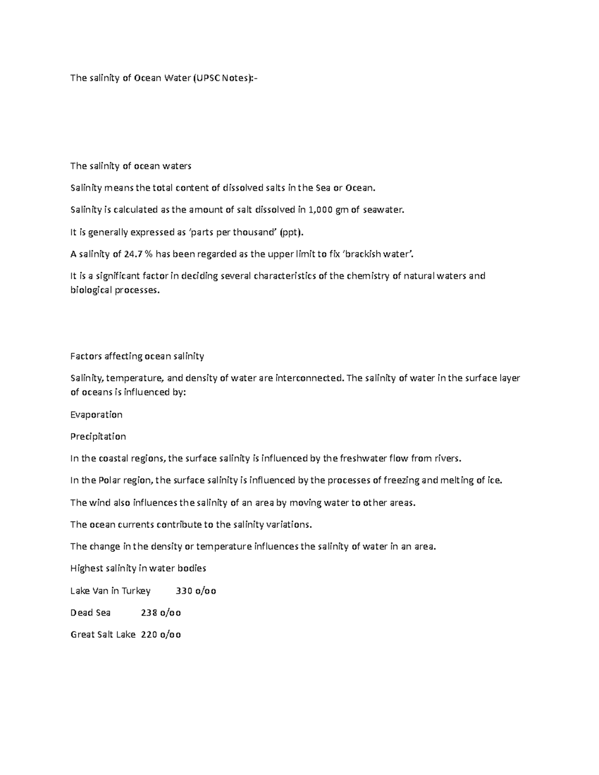 The salinity of Ocean Water - Salinity is calculated as the amount of ...