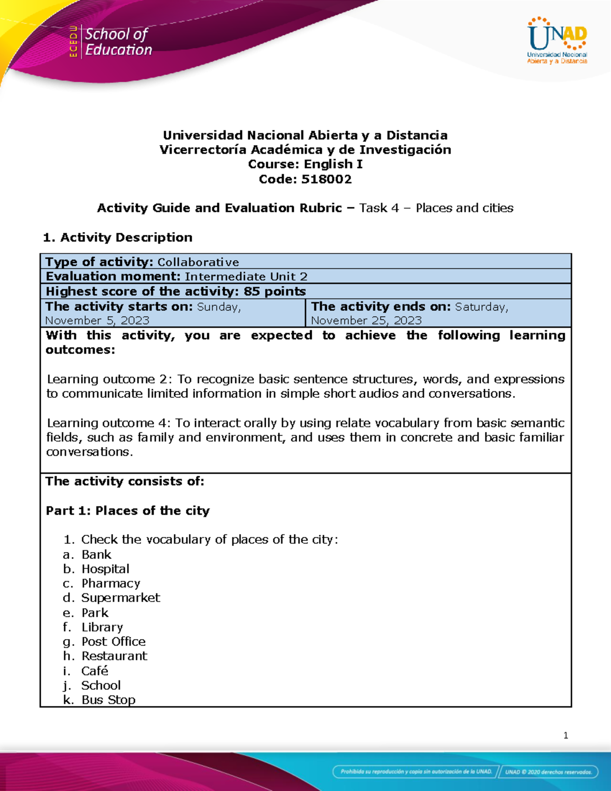 Activity Guide and Evaluation Rubric - Unit 2 - Task 4 - Places and ...