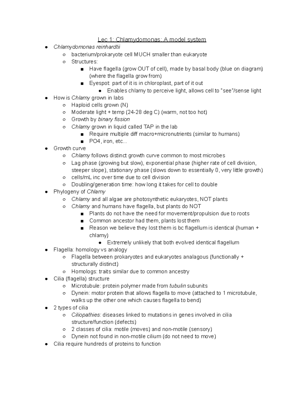 Cycle 1 notes calm luh notes - Lec 1: Chlamydomonas: A model system ...