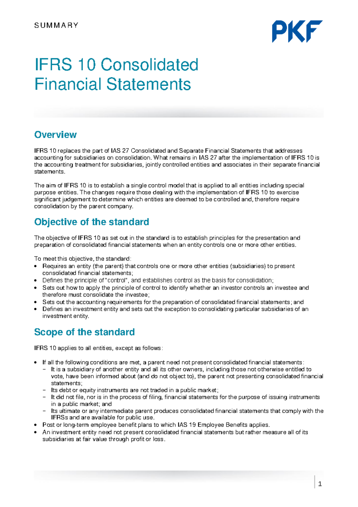 Ifrs 10 Consolidated Financial Statements Summary S U M M A R Y IFRS
